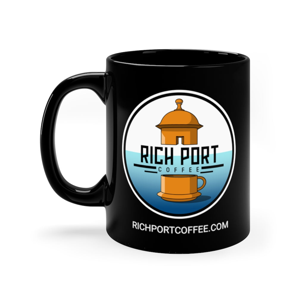 Black Mug with Logo 11 oz – Rich Port Coffee